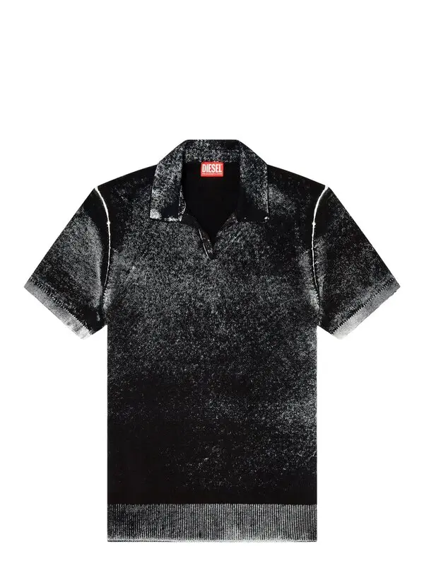 DIESEL® Knit Polo Shirt With Ribbed Trims Regular Fit, Size - Grigio