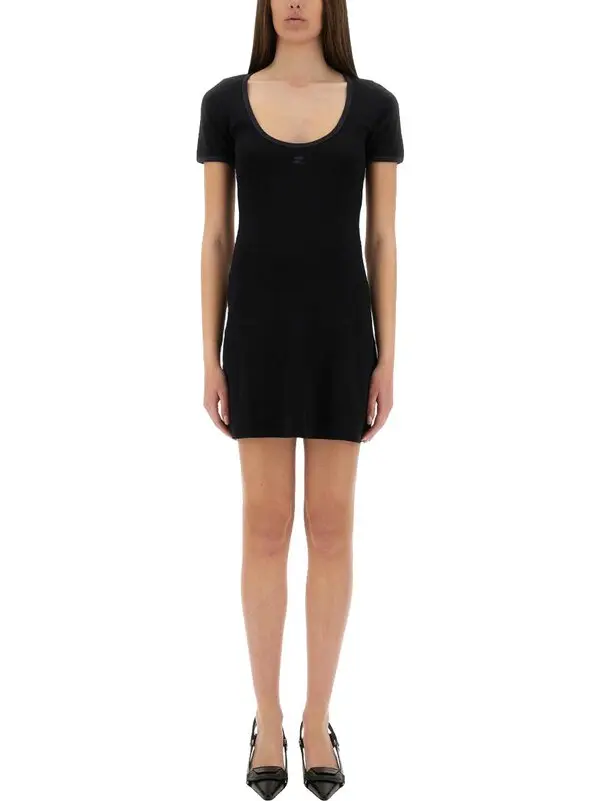 COURREGES Cotton Short Sleeve Mini Dress - Black