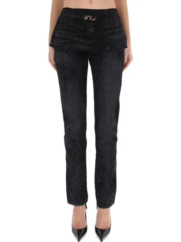 DIESEL® High-rise Skirt Overlay Straight-leg Jeans - Black