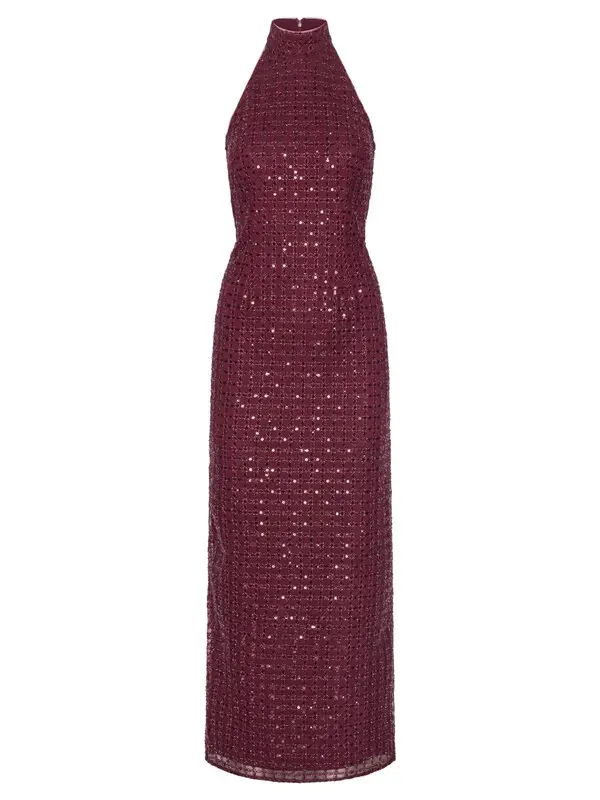 ROTATE BY BIRGER CHRISTENSEN Halterneck Sequined Mini Dress With Back Zip And Slit - Rosso