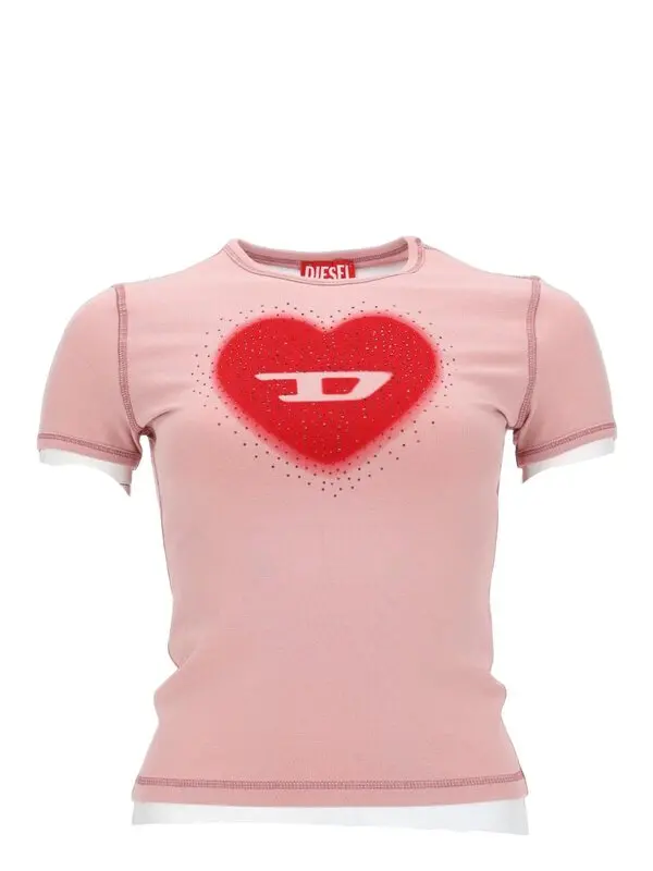 DIESEL® Slim Fit T-shirt With Heart Stamp And Studs - Pink