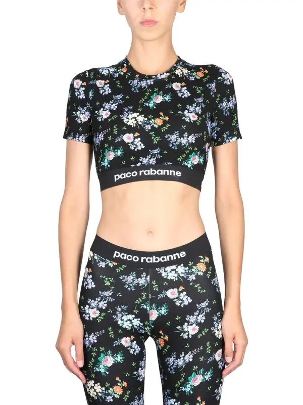 Rabanne Floral Print Cropped Top - Multicolour