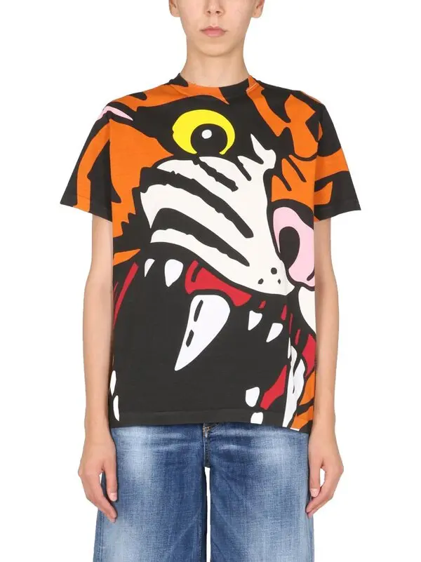 Dsquared2 Oversize Fit T-shirt With Bold Tiger Print - Multicolour