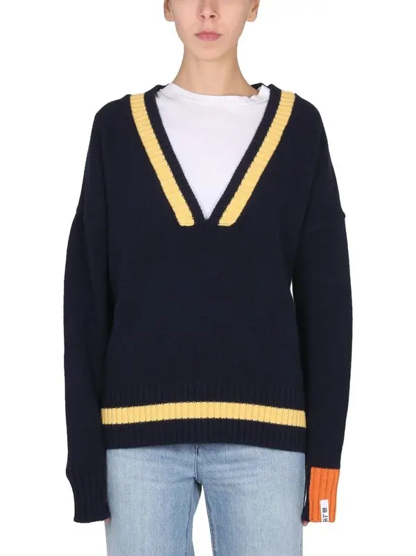 RIGHT FOR V-neck T-shirt With Ribbed Collar And Cuffs - Multicolour