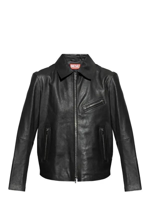 DIESEL® Korn Leather Moto Jacket - Black