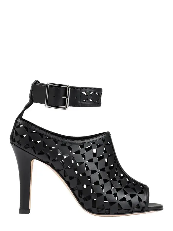 Manolo Blahnik Tingah Laser-cut Stiletto Pumps With Buckled Ankle Strap - Black