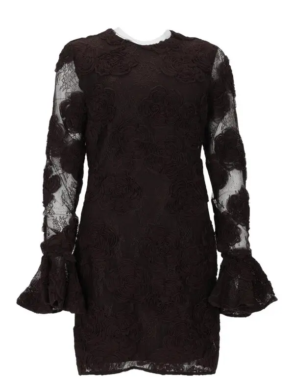 ROTATE BY BIRGER CHRISTENSEN 3d Floral Lace Mini Dress - Brown