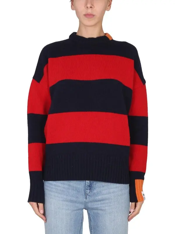 RIGHT FOR Striped Knit Rugby Shirt With Cross Neck And Ribbed Cuffs - Multicolour