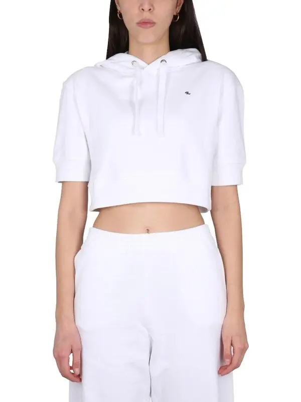 Raf Simons Short-sleeve Cropped Hoodie With Embroidered Logo - White