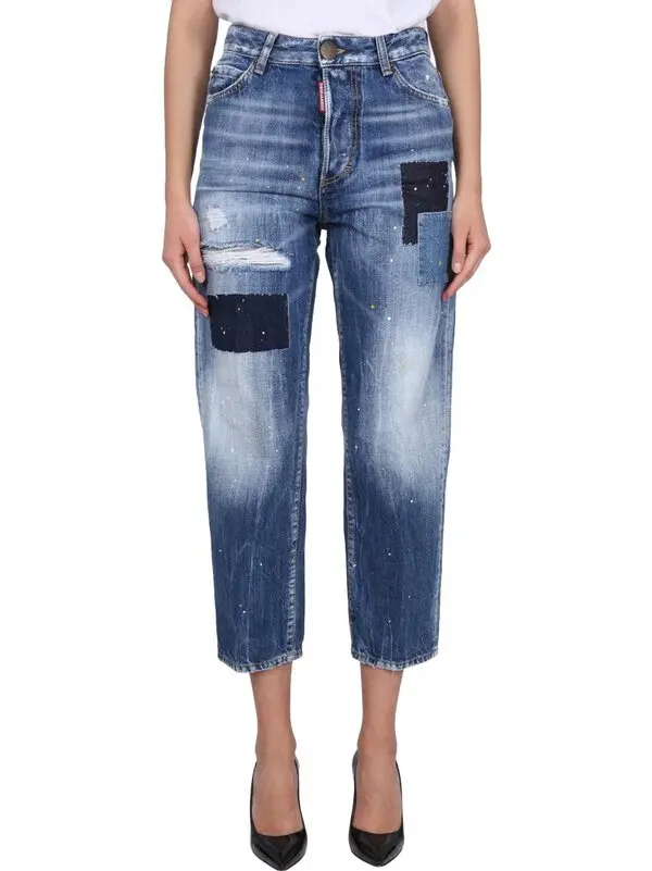 Dsquared2 Multicolor Waved Stripes Patchwork Denim Jeans - Blue