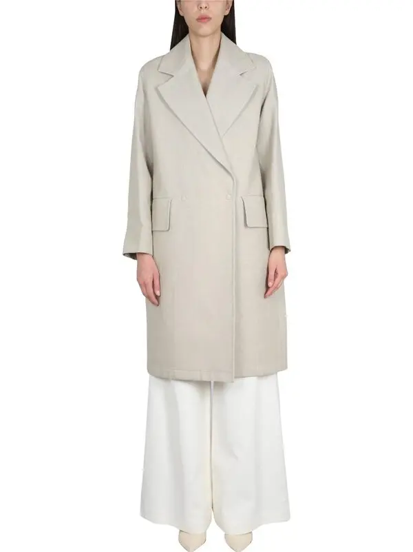 Max Mara Linen And Jersey Duster With Peaked Lapel - Beige