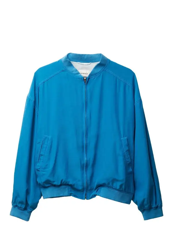 Versace Logo Embroidered Zip-up Bomber Jacket - Blu