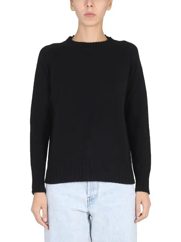 STEFANO MORTARI Wool Jersey Ribbed Collar Pullover - Black