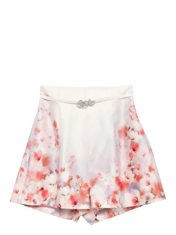 Zimmermann Crush Belted Floral-print Silk And Cotton-blend Twill Shorts - Multicolour
