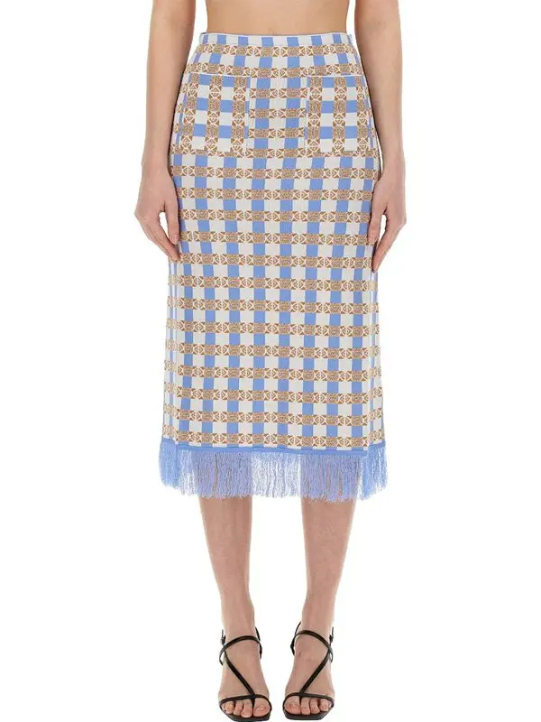 Baum Und Pferdgarten Checked Mini Skirt With Fringed Hem - Azure