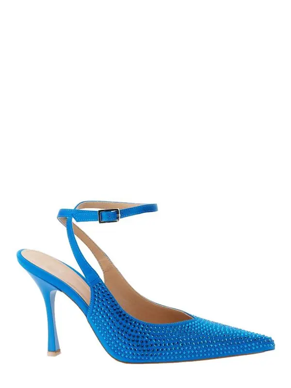 LEONIE HANNE X LIU JO Embellished Satin Slingback Pumps With Ankle Strap - Azure