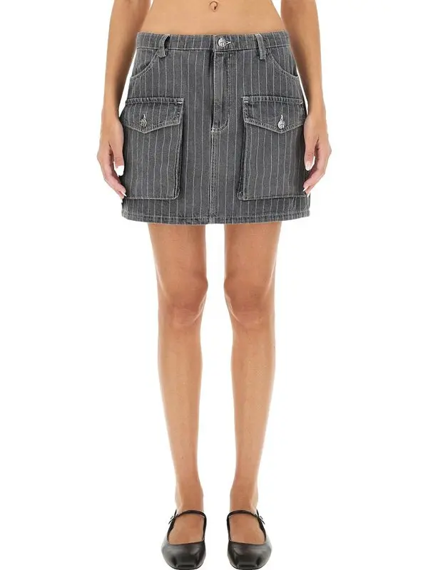 Baum Und Pferdgarten Denim Cargo Skirt With Vertical Stripes - Grey