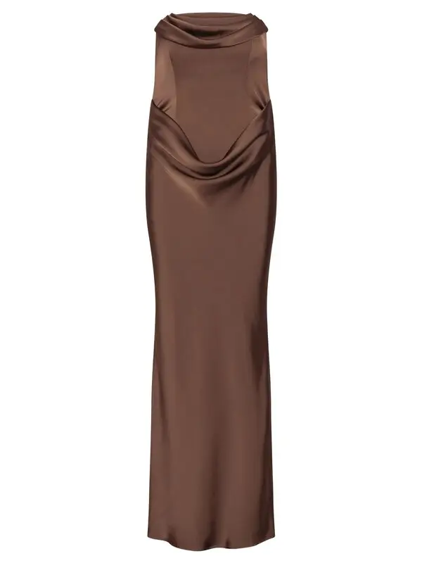 ROTATE BY BIRGER CHRISTENSEN Structured Bodice Long Dress With Back Zip Closure - Marrone