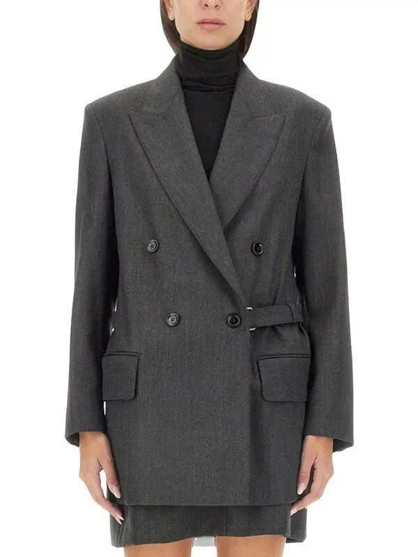 Max Mara Virgin Wool Double-breasted Blazer - Grey