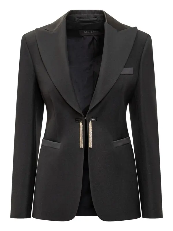 Max Mara Elegant Virgin Wool Blazer With Embellished Detail - Nero