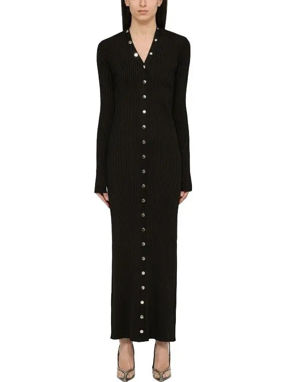 Attico Long Ribbed Cardigan - Black