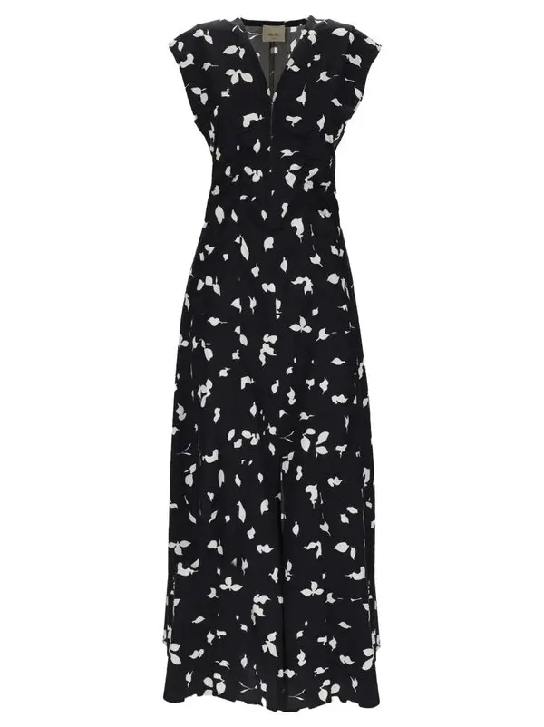 ALYSI Sleeveless V-neck Printed Maxi Dress - Black
