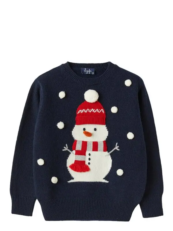 IL GUFO Boys' Virgin Wool Snowman Motif Knit Sweater - Blue