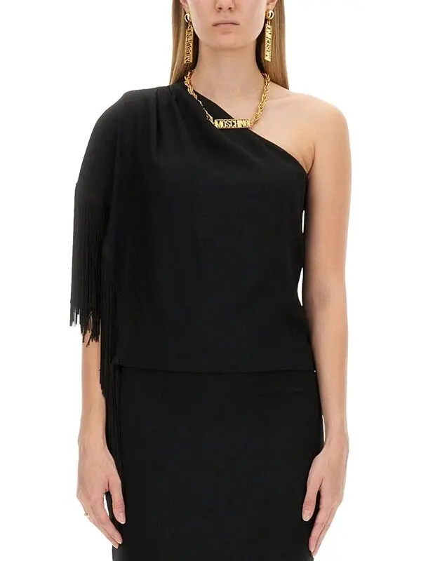 Moschino Asymmetrical Top With Fringe Detail - Black