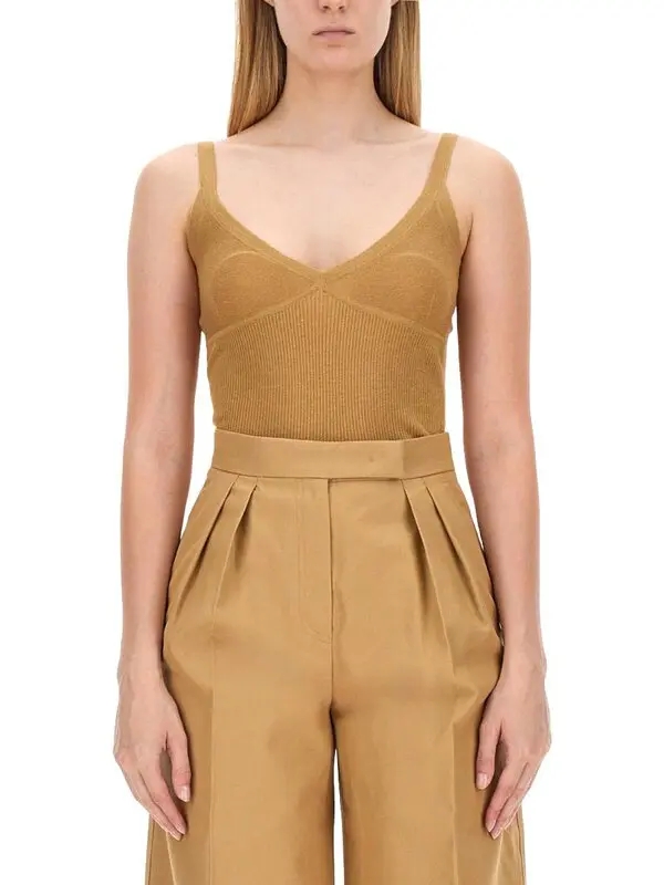Max Mara Slim Fit Cashmere Blend Top - Beige