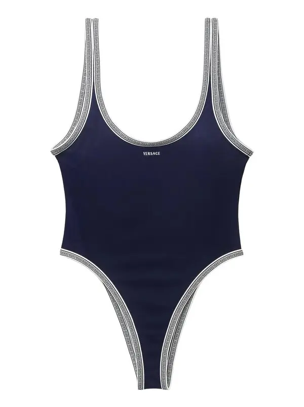 Versace Greek Motif Logo Trimmed One-piece - Blu