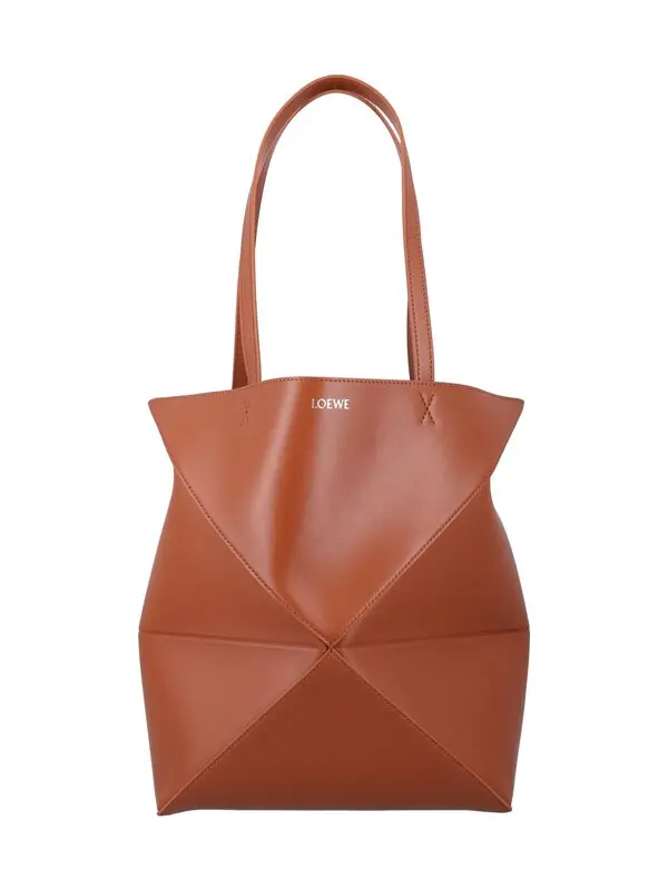 Loewe Medium Puzzle Fold Tote In Shiny Calfskin - Squirrel