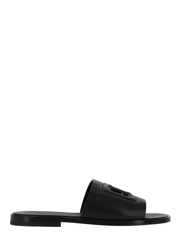 Dolce & Gabbana Leather Slide Sandals - Black