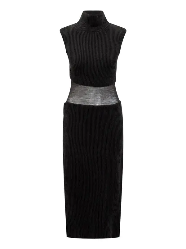 Sportmax Sleeveless Mock Neck Knit Dress With Metallic Waist Detail - Nero