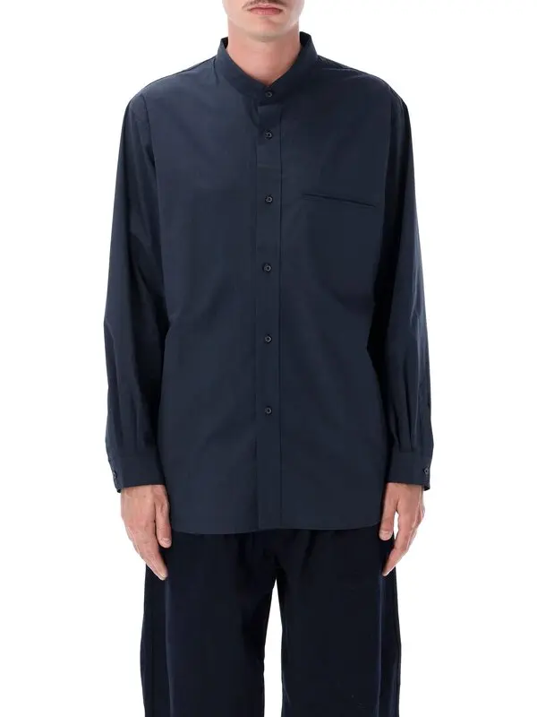 STILL BY HAND Refined Minimalist Stand Collar Shirt Size - Blue