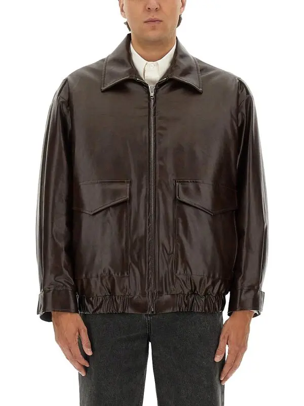 MAISON MARGIELA Faux Leather Bomber Jacket - Brown