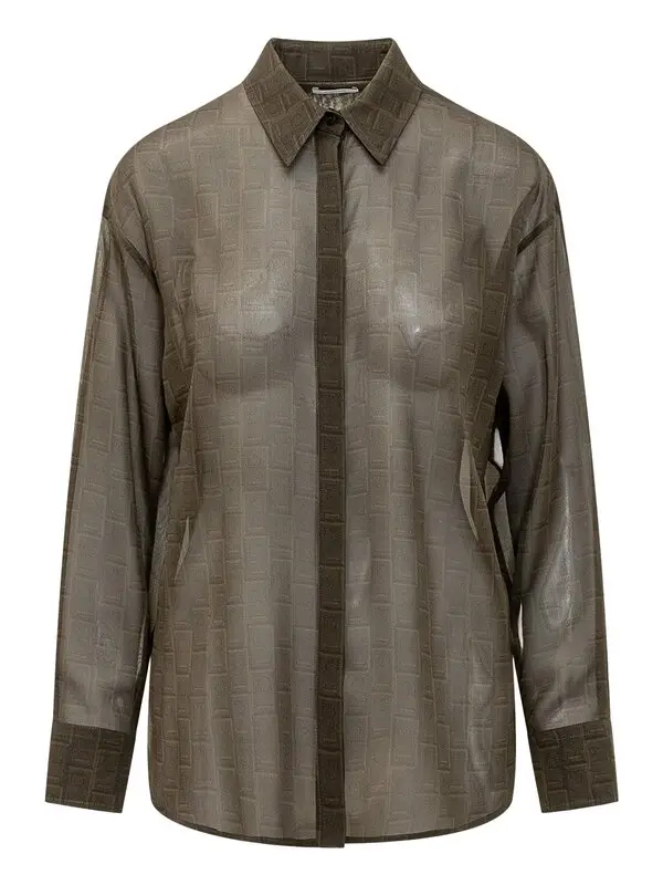 FERRAGAMO Silk Monogrammed Shirt With Stampaint Design - Olive