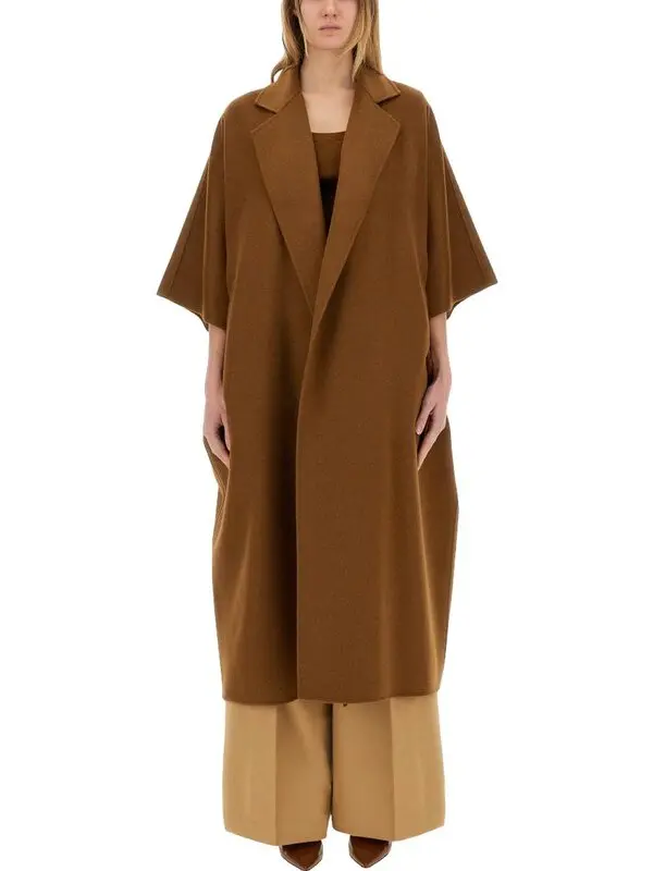 Max Mara Draped Cape Coat In Camel Wool - Buff