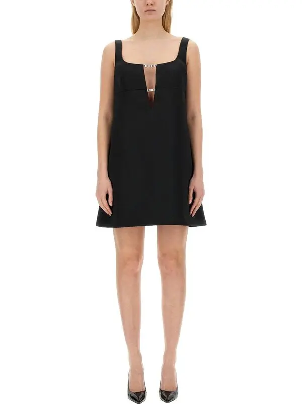 Nina Ricci A-line Dress With Embellished Plunged Neckline - Black