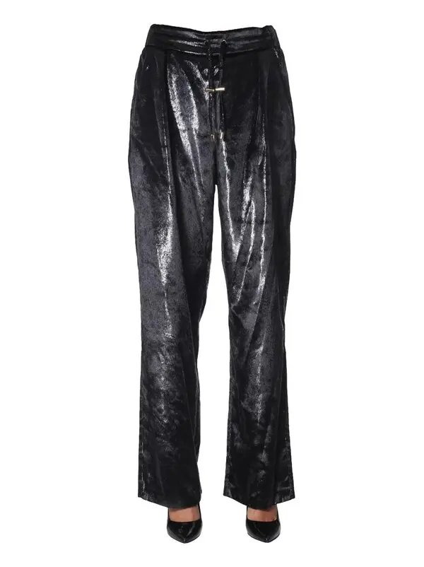 Balmain Wide Leg Velvet Lurex Trousers - Black