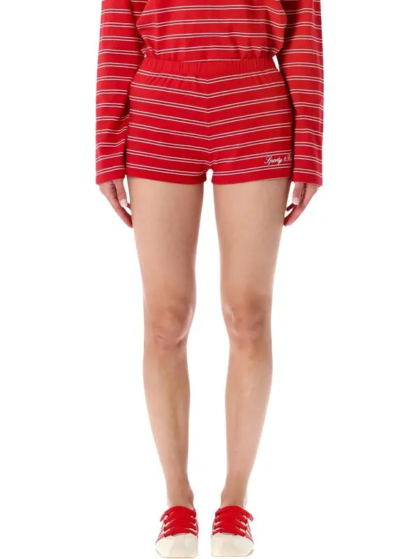SPORTY & RICH Mini Shorts Red And White Stripes - Ruby White