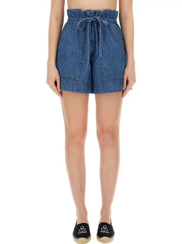 MARANT ETOILE Bermuda Shorts With Paper Bag Waist - Denim