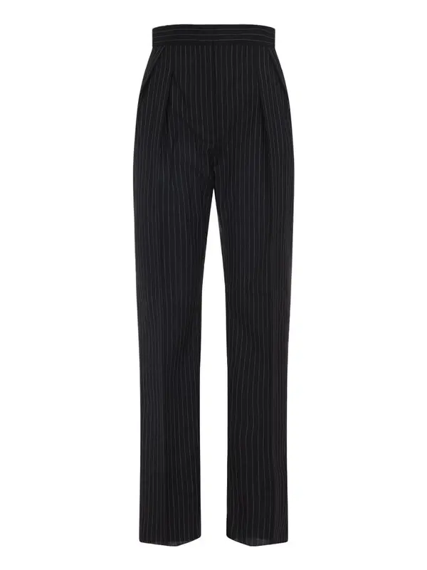 Max Mara Wool Pinstripe Tailored Trousers - Black