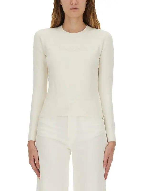 Max Mara Logo Crewneck Long Sleeve T-shirt - Ivory