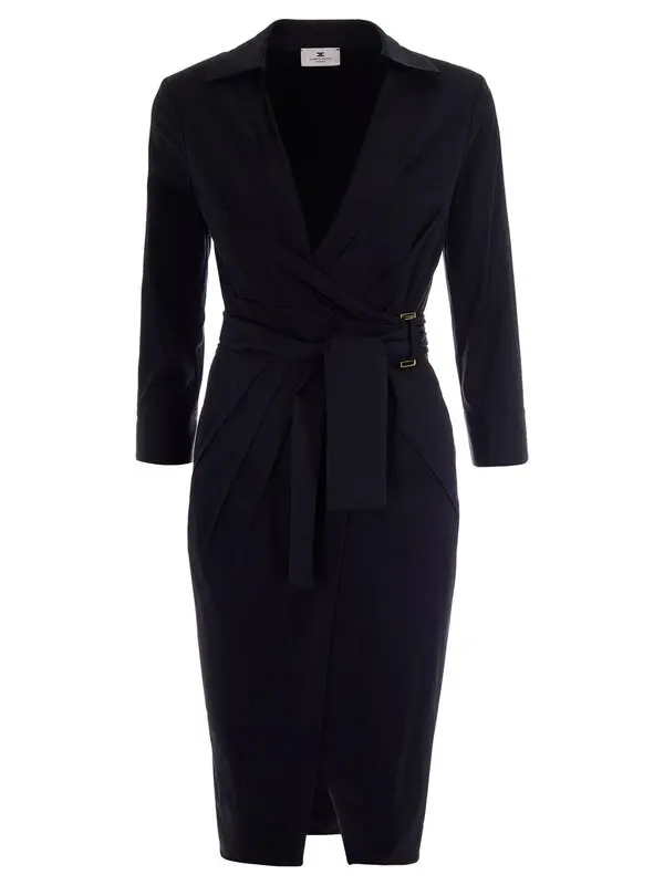 Elisabetta Franchi Collared Wrap Midi Dress - Nero