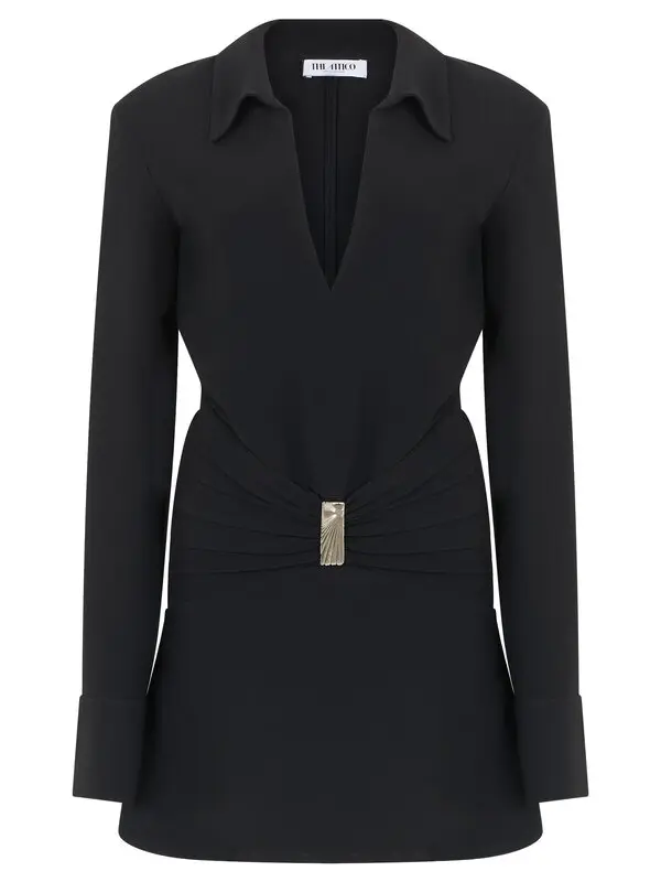 Attico Mini Dress In Cady With Defined Waist - Black