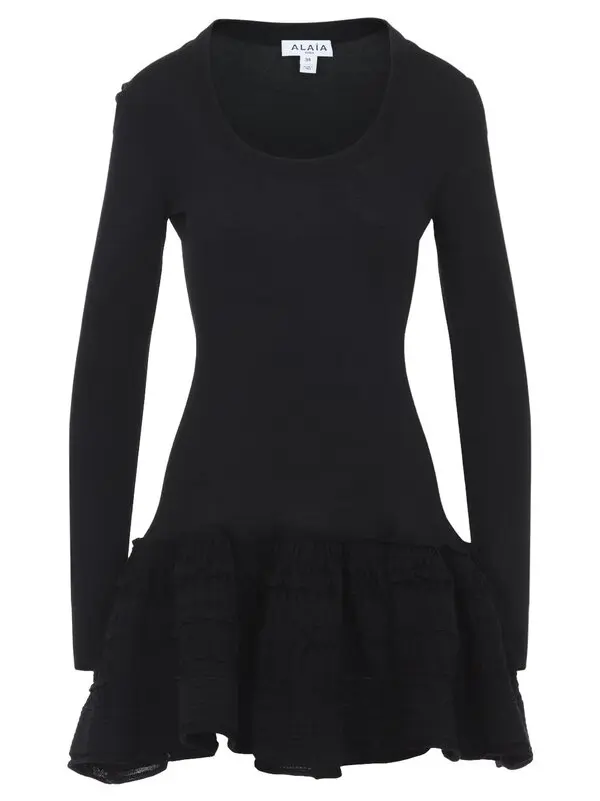 AZZEDINE ALAIA Wool Crinoline Dress With Ruffled Hem - Black
