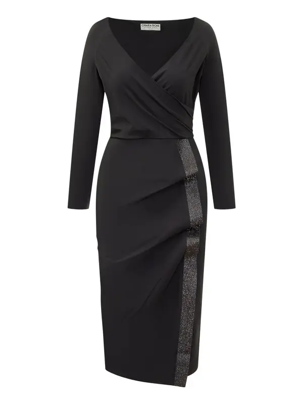 Chiara Boni La Petite Robe Jersey Draped Embellished Midi Dress - Black