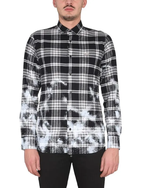 Philipp Plein Gothic Plein Checked Cotton Shirt - Black
