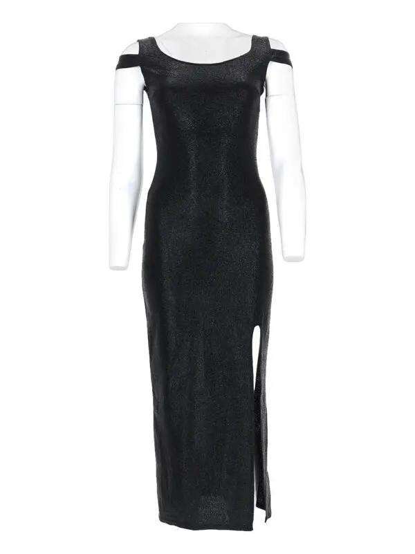 JOSHE Cut-out Shoulder Maxi Dress With Slit - Black