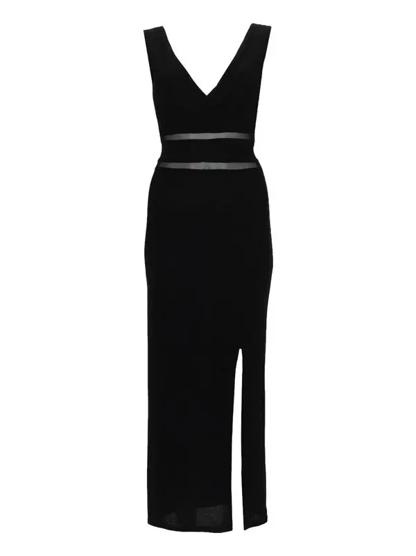 JOSHE Chic Midi Dress With Sheer Waistband And High Slit - Black